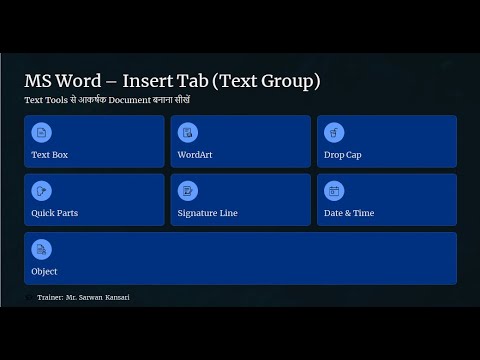 MS Word Insert Tab (Text Group) Full Class | Text Box, WordArt, Drop ...