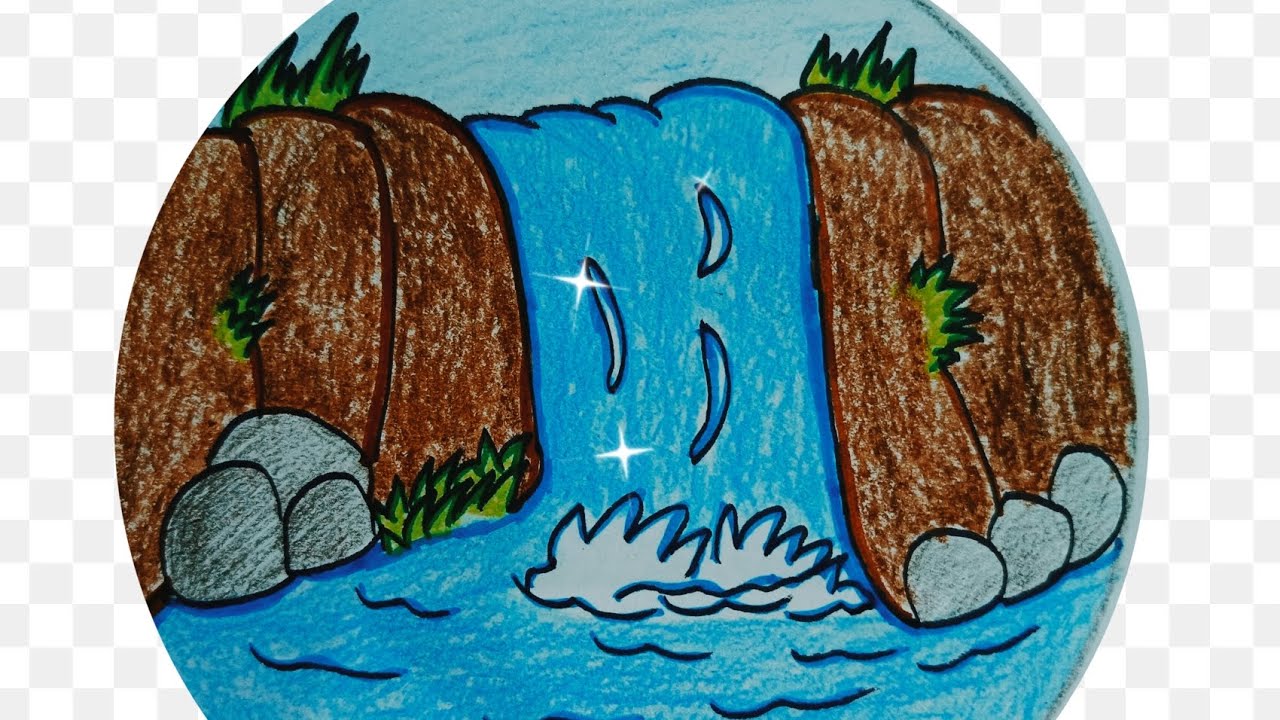 Easy Waterfall drawing with coloring for kids step by step/Waterfall ...