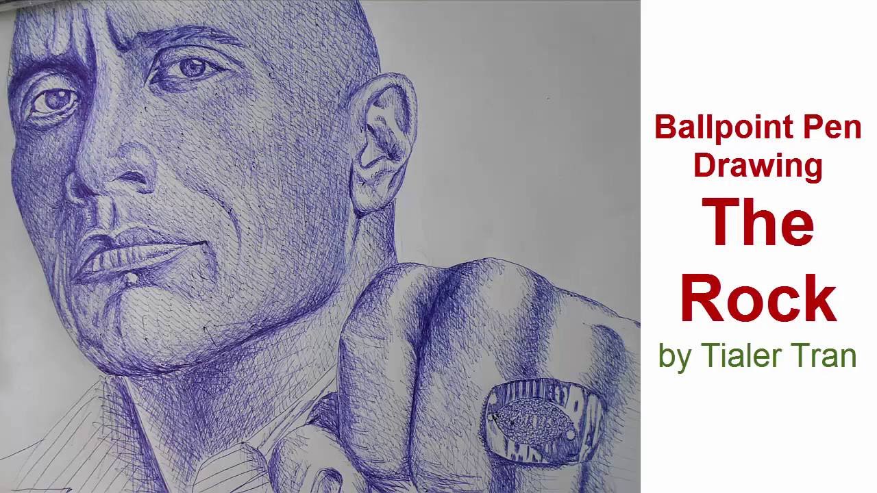 How to draw Dwayne 'The Rock' Johnson with Ballpoint Pen 2016 - YouTube