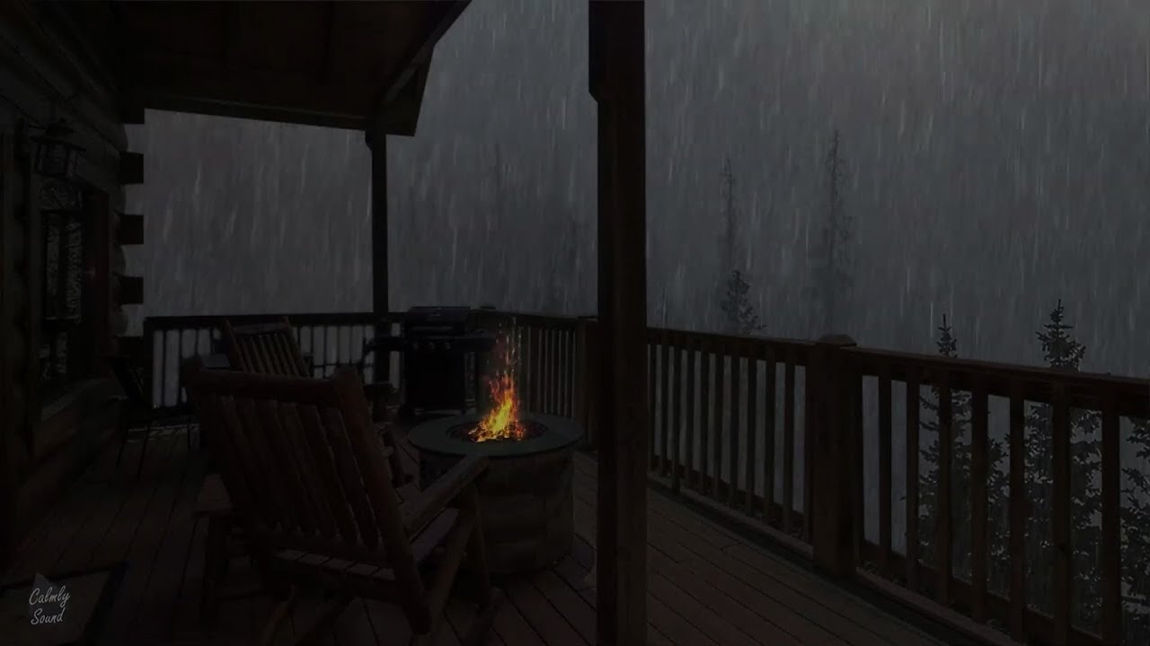 Porch Ambience with a Cozy fire in Rainy Night - Warm Up in the Cold ...