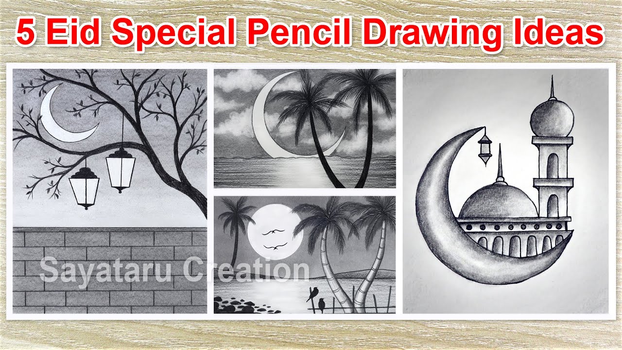 5 Eid special drawing ideas by pencil sketch - YouTube