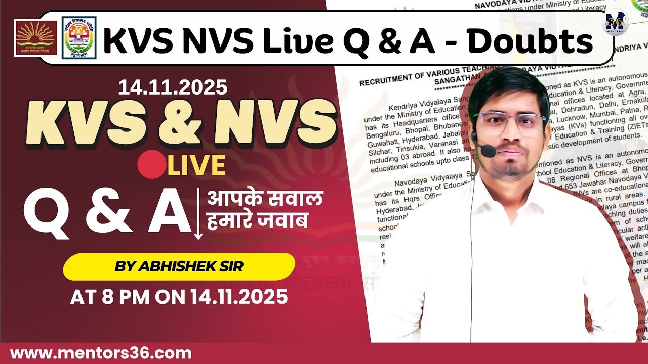 🔴 Live Q & A 8 PM - KVS / NVS Official Notification Out 2025 ...