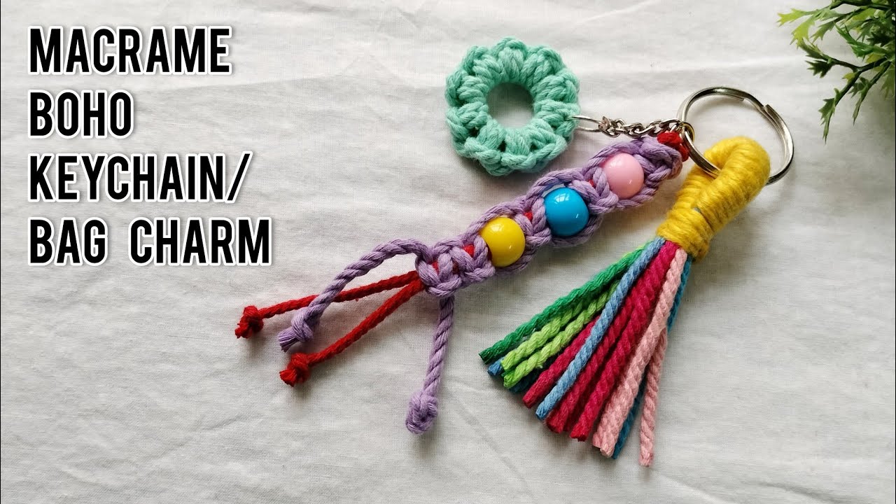 Boho Macrame Keychain | Macrame Bag Charm | DIY Keychain | Step by Step ...