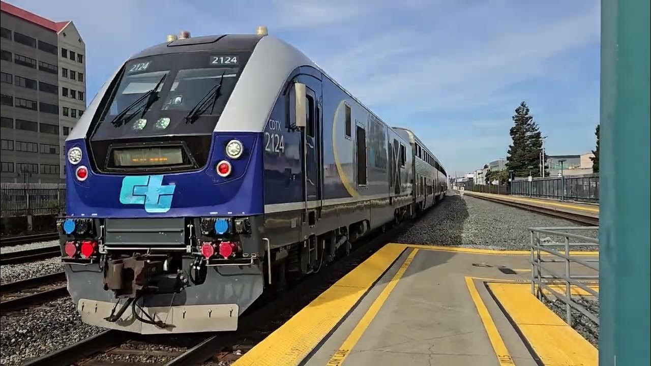 Amtrak Capitol Corridor #737 at Emeryville Station with CDTX #2124 SC-44 and #8308 Cab Car - YouTube