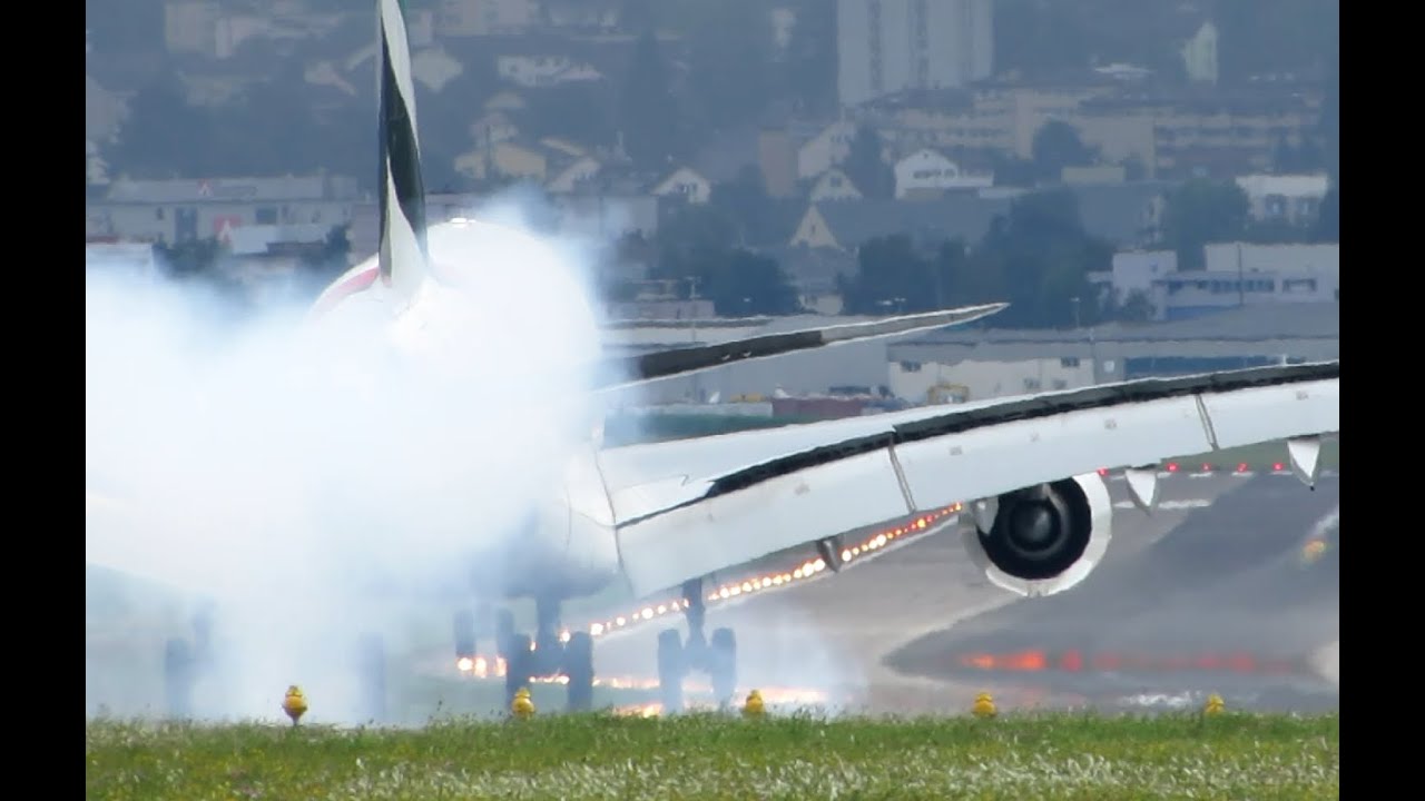 very hard landing A380 Emirates at Zurich | LSZH 'n amazing take off ...