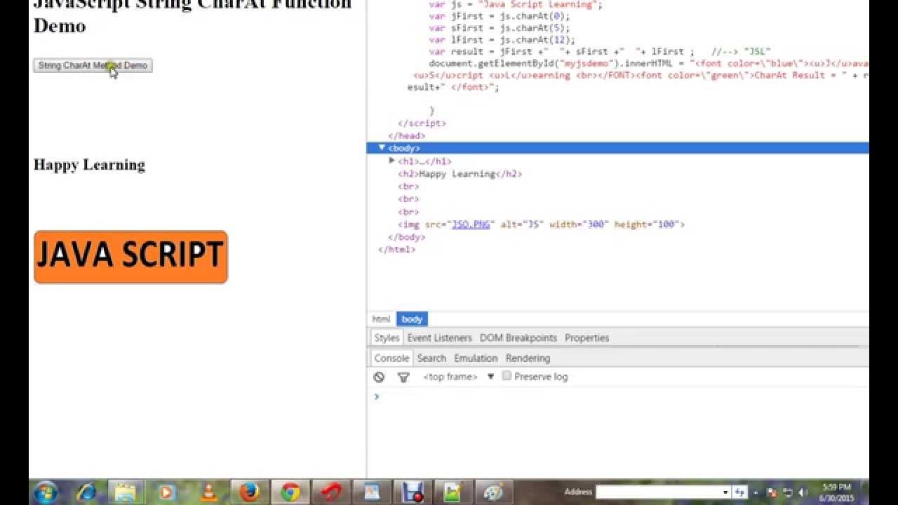 TAMIL STRINGS CHARAT METHOD IN JAVASCRIPT DEMO - YouTube