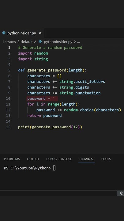 Generating A Random Password In Python Python Shorts Pythonforbeginners Pythontutorial Youtube