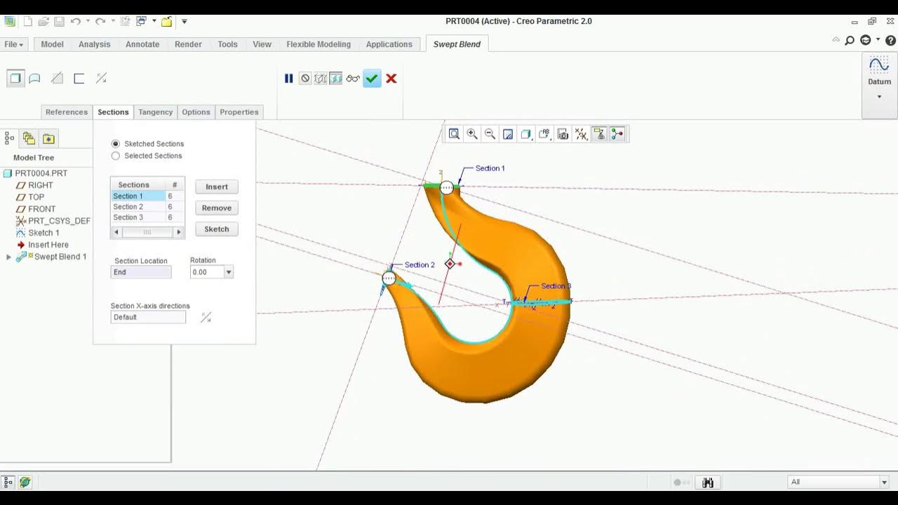How to use swept blend in Creo Parametric software - YouTube
