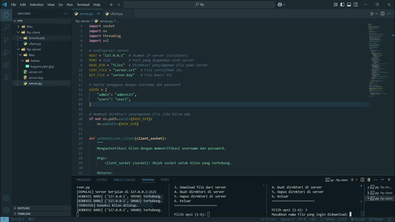 UAS PRAKTIKUM JARINGAN - Program Multithreading TCP/UDP Menggunakan Keamanan SSL/TLS dan ...
