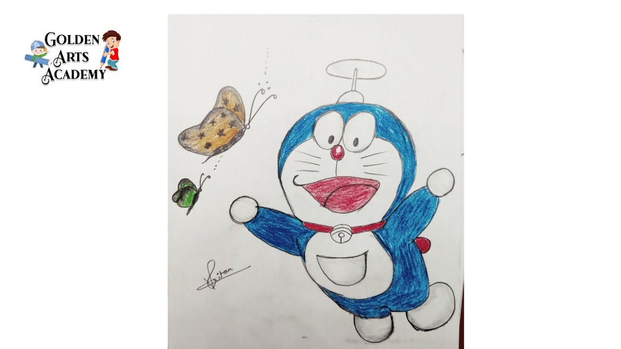 How to draw Doraemon with butterfly drawing / Doraemon easy pencil ...