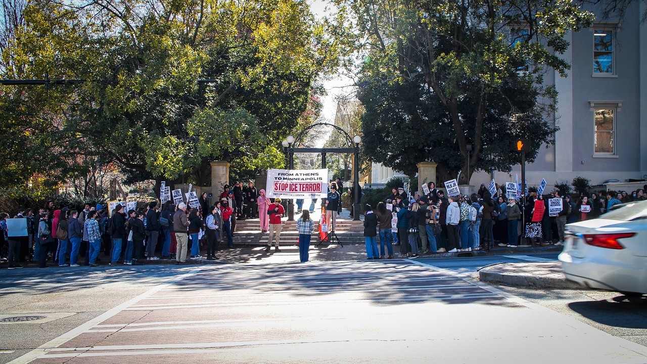 Tim Denson at the ICE Walkout at the UGA Arch in Athens - YouTube