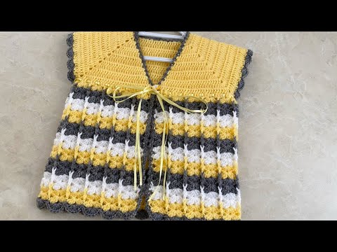 Crochet V Neck Baby Vest Sweater/Tığ işi V Yaka Bebek Yeleği/1-3 yaş/Kız Bebek ve Erkek Bebek Yeleği