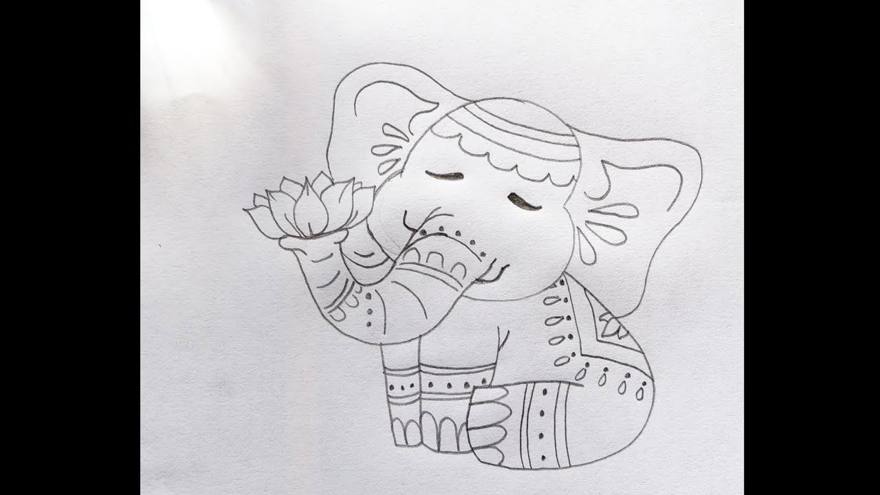 draw the elephant holding Lotus flower - YouTube