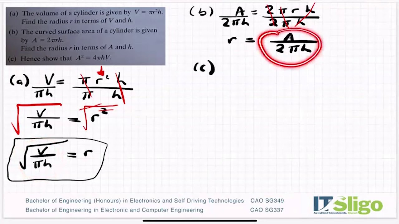 Algebra Formula Manipulation examples 2 Leaving Cert Higher Level - YouTube