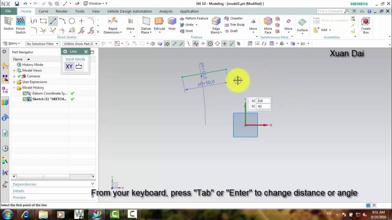 Nx cad training tutorials how to use line command in sketching - YouTube