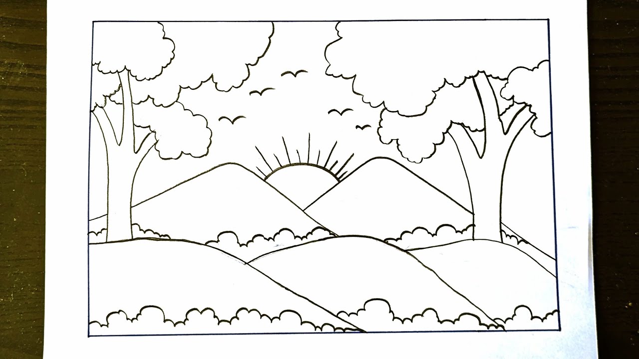 How to draw a beautiful 🌄 mountain scenery || Prakritik drishyo drawing ...