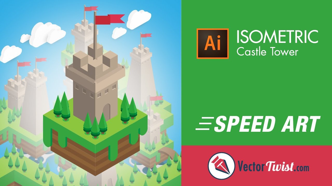 Isometric Building in Adobe Illustrator - Castle Tower - Speed Art ...