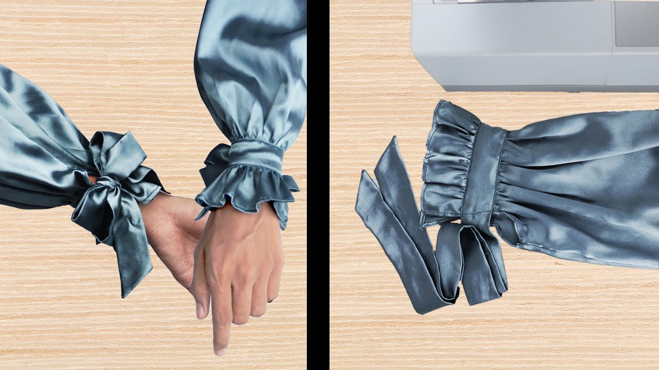 How To Sew Tied Cuff Ruffle Sleeve ⭐️ Easy Satin Sleeve Sewing ...
