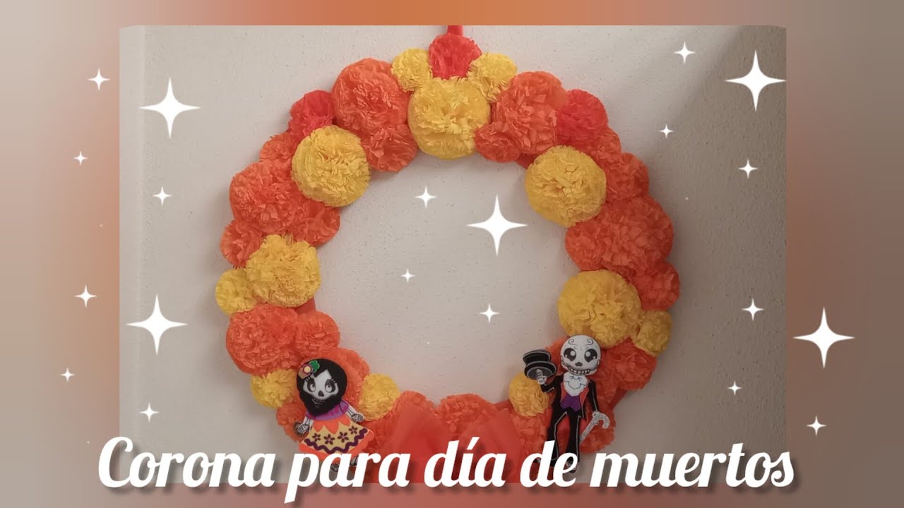 Corona de flores de cempasúchil con papel crepé #diademuertos #corona # ...
