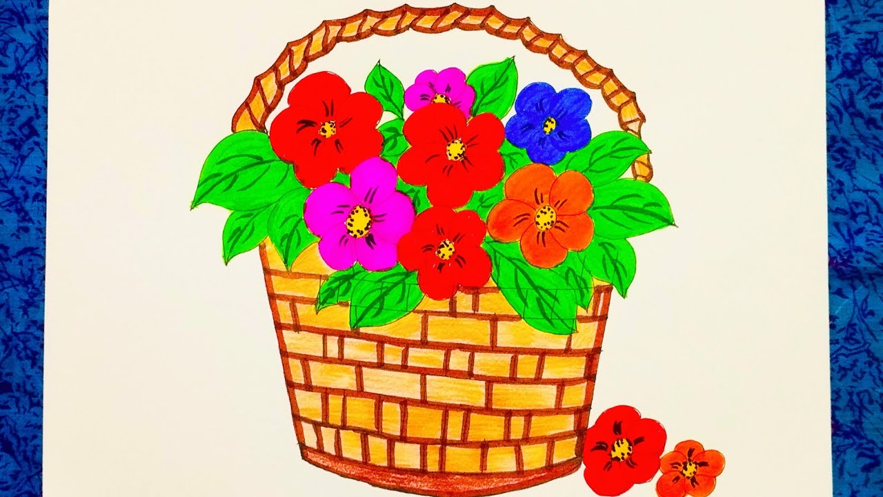 Flower Basket Drawing/How To Draw A Simple Flower Vase/Easy Flowervase ...
