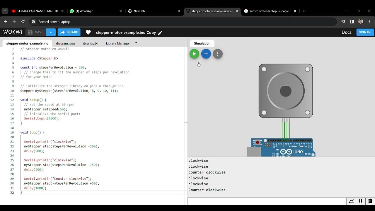 stepper motor example ino Copy Wokwi ESP32, STM32, Arduino Simulator Google Chrome 2024 01 08 22 ...