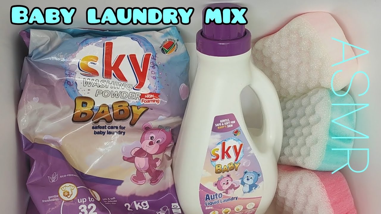 ASMR _ Baby washing powder + clear laundry liquid + Rinse 💜 Sponge ...