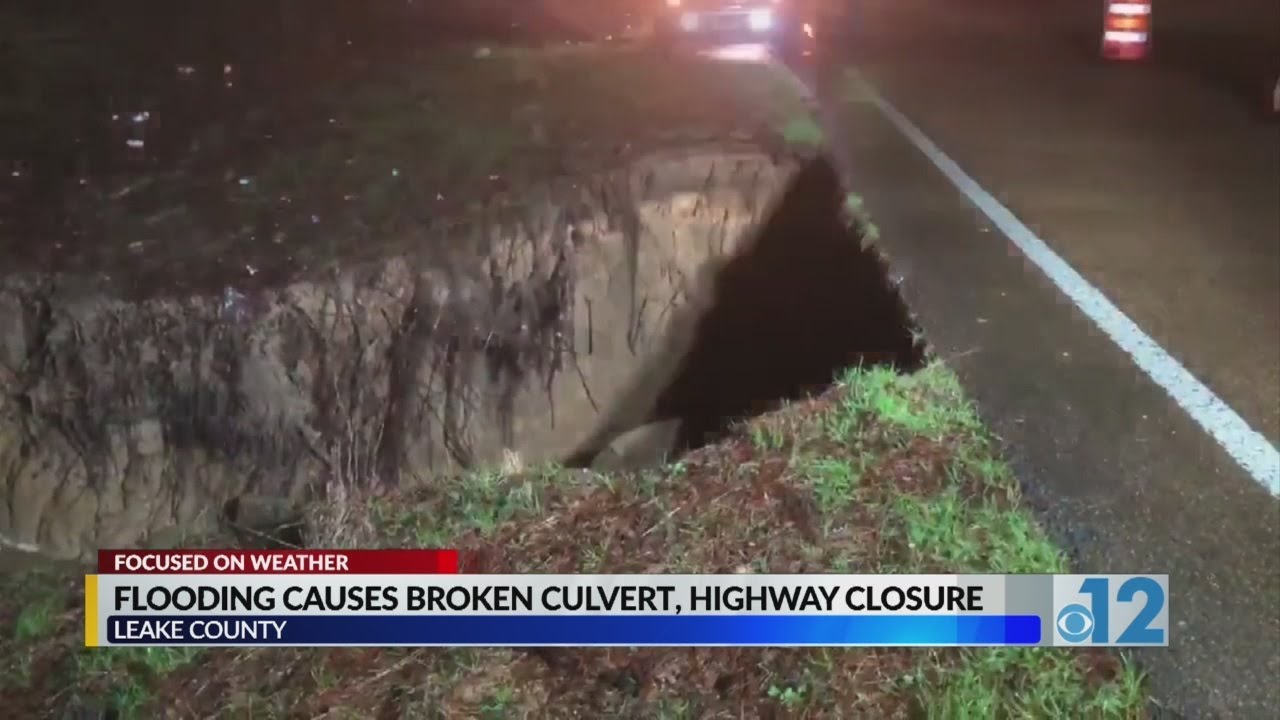 Flooding causes broken culvert and highway closure - YouTube