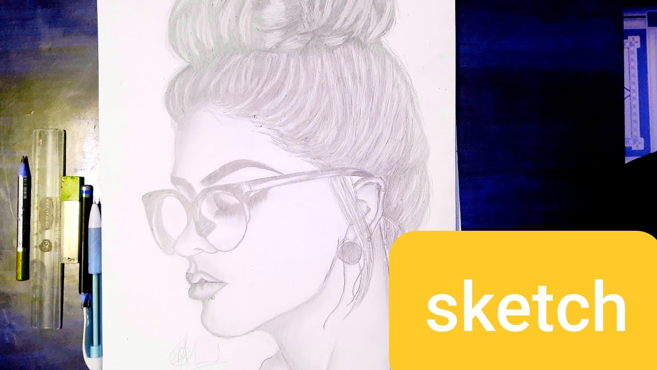 How to draw a lady with spectacles with pencil shading - YouTube