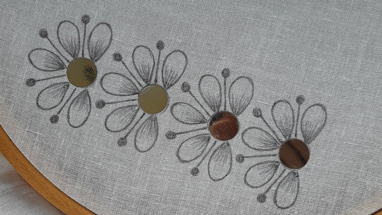 Beautiful border design with mirror // hand embroidery - YouTube