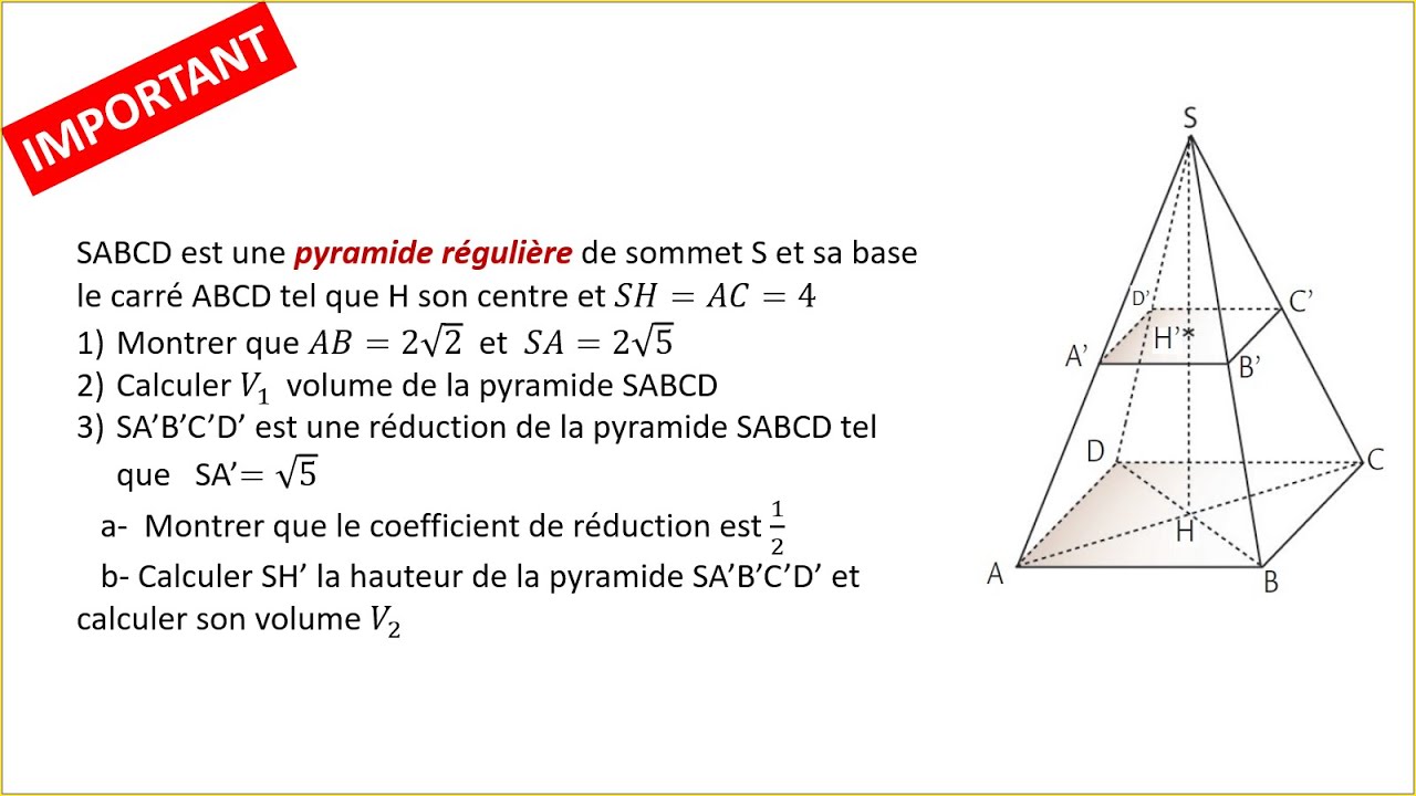 Pyramide régulière de base carrée - Géométrie dans l'espace - 3eme ...