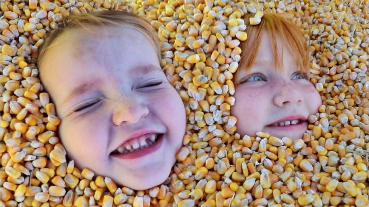 BURiED in CORN!! Niko & Adley slide down Pumpkin Castle a family ...