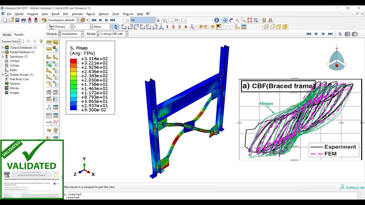 Hysteresis analysis of the concentric braced frame (CBF) Abaqus - YouTube