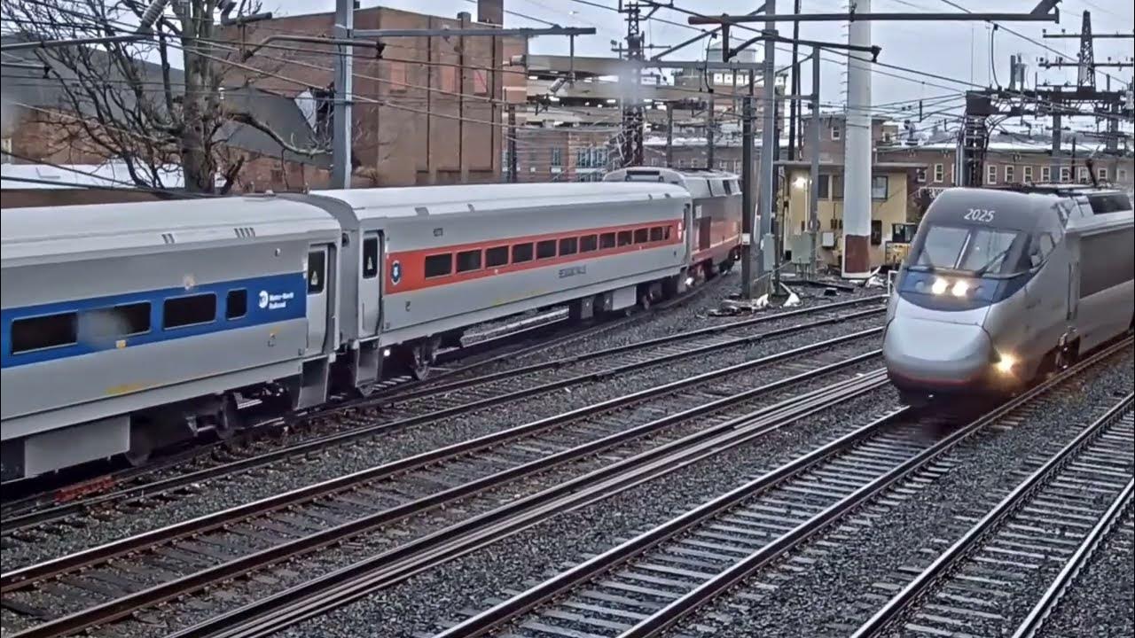 MTA Metro North Amtrak Northeast Corridor Acela Acs64 M8 P32 CTrail Norwalk CT Sono Tower Rush ...
