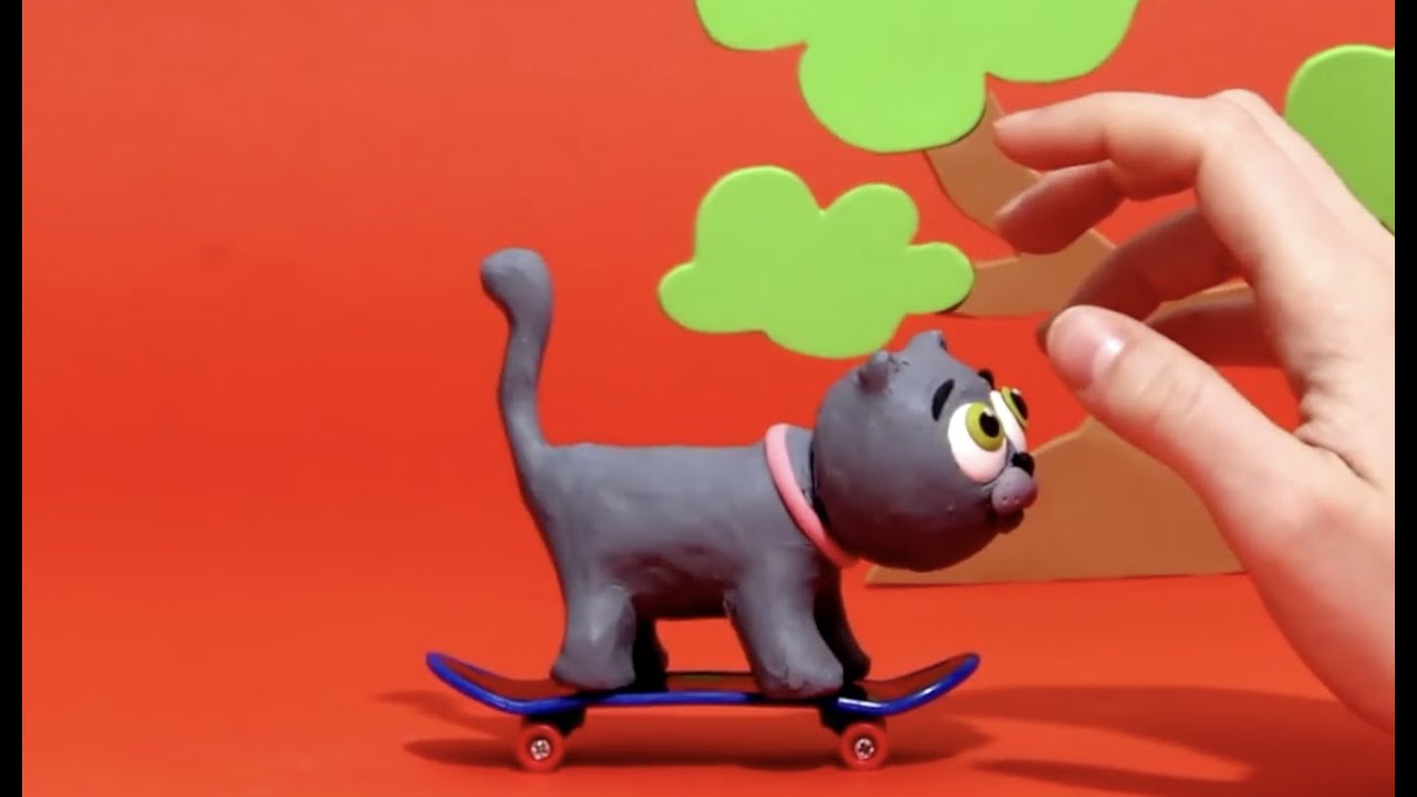 Cat & skate Stop motion cartoon for children - BabyClay animals - YouTube