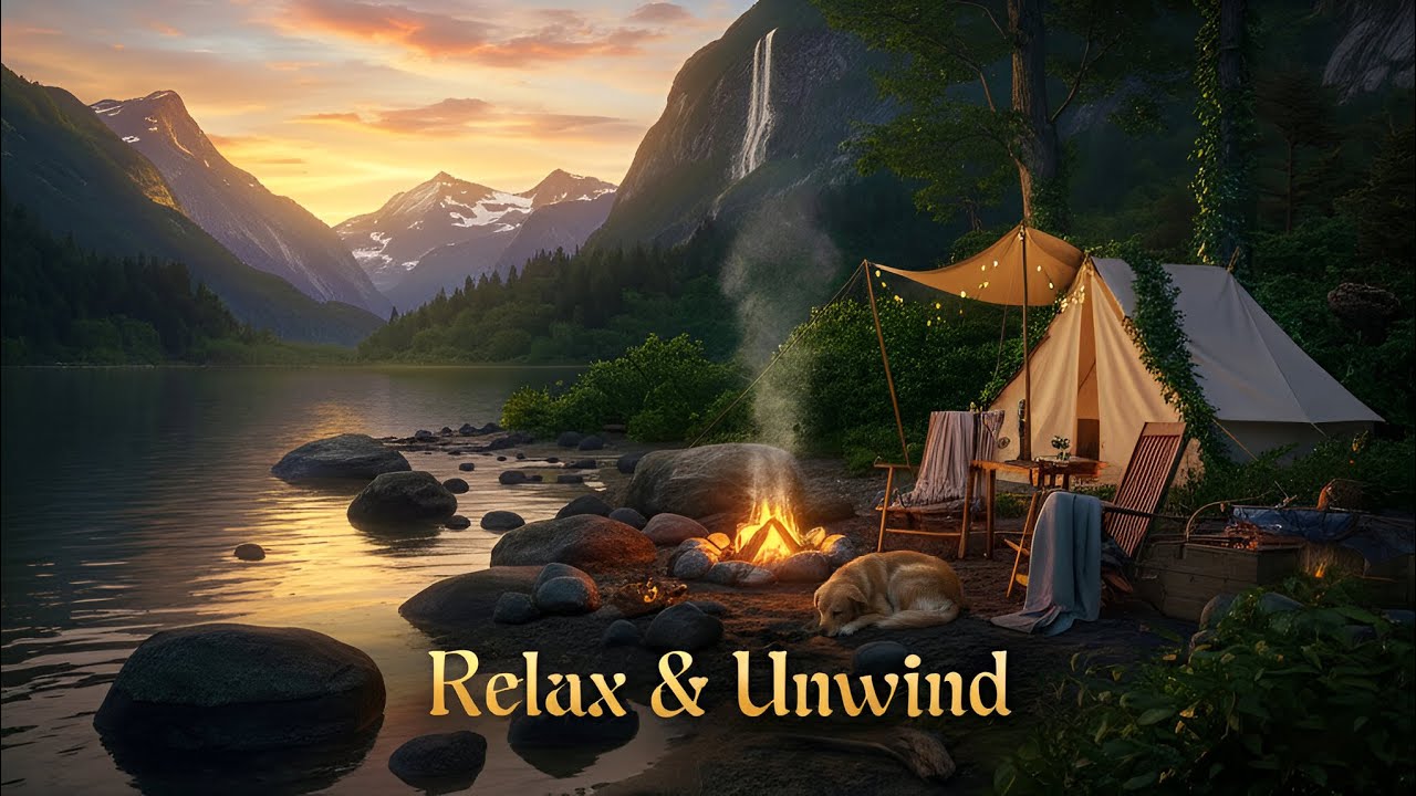 ⛺ Tranquil Lakeside Camping at Sunset 🏕️🌅 Pure Nature Sounds for Sleep ...