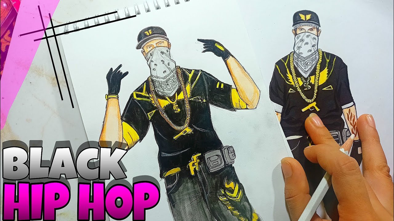 FREE FIRE DRAWING | MOST RARE BUNDLE DRAWING | GOLDEN BLACK HIP HOP 2ND ...