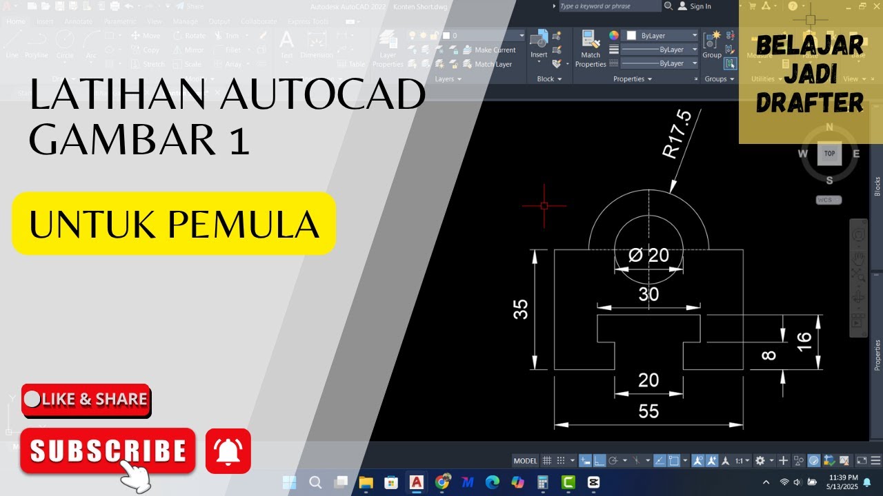 Latihan Autocad 2D - Gambar 1 - YouTube