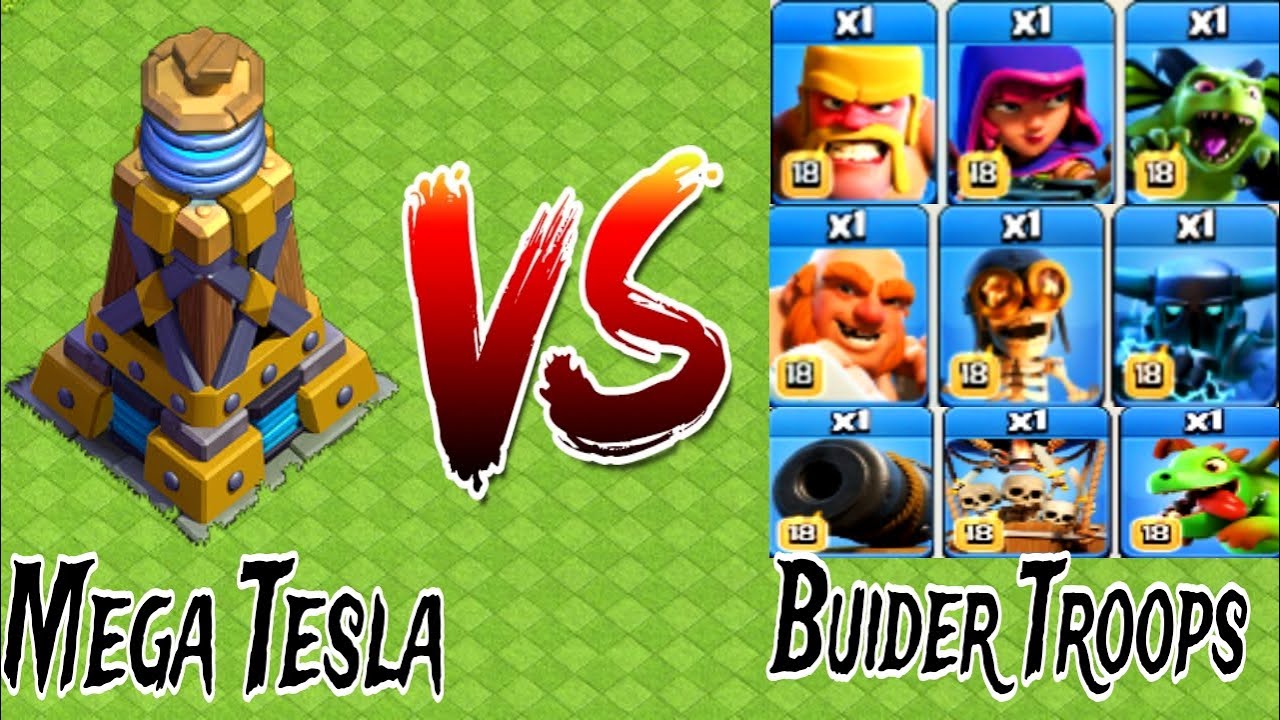 Old Builder Base Troops Vs Max Mega Tesla|Clash Of Clans - YouTube