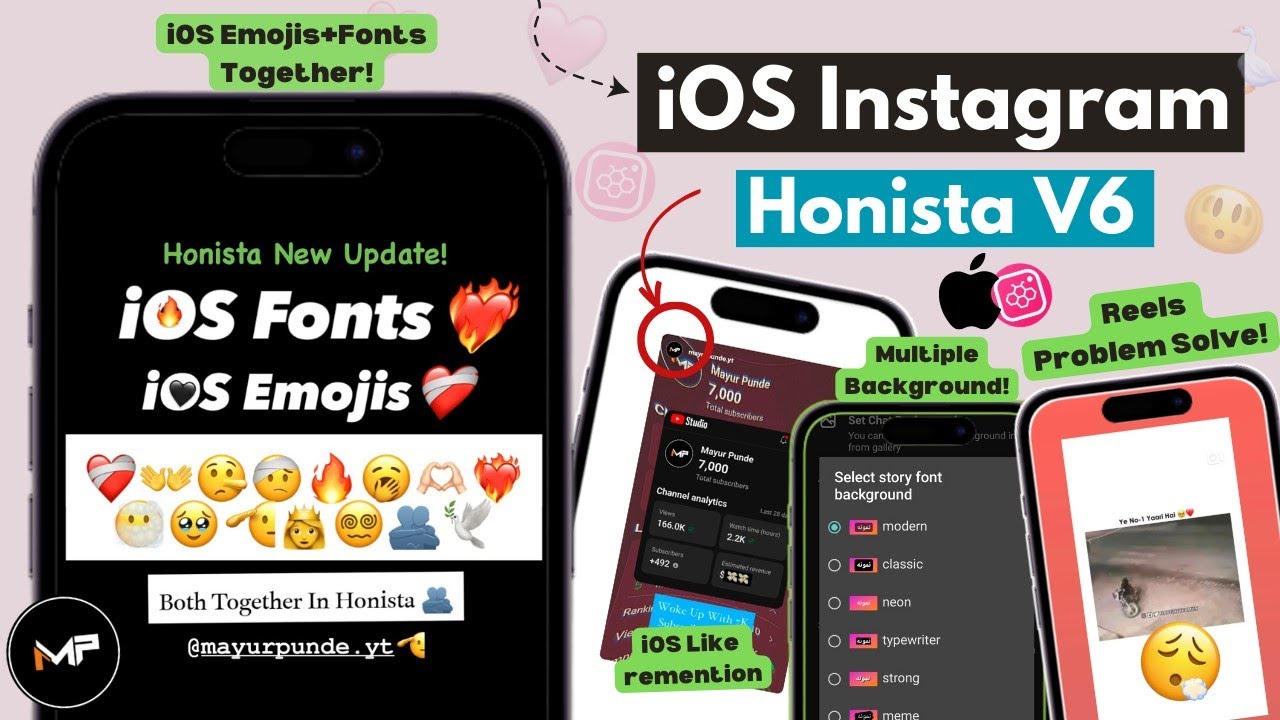 Honista v6 🥳| iOS Emojis + iOS Fonts + Remention Like iOS | #iosinstagram - YouTube
