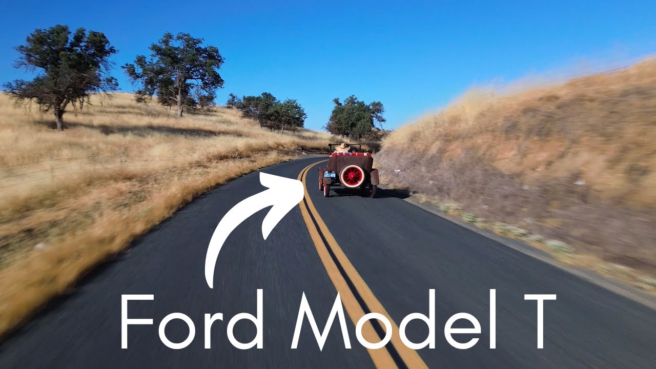 Drone Following Ford Model T Driving Through California Foothills - YouTube