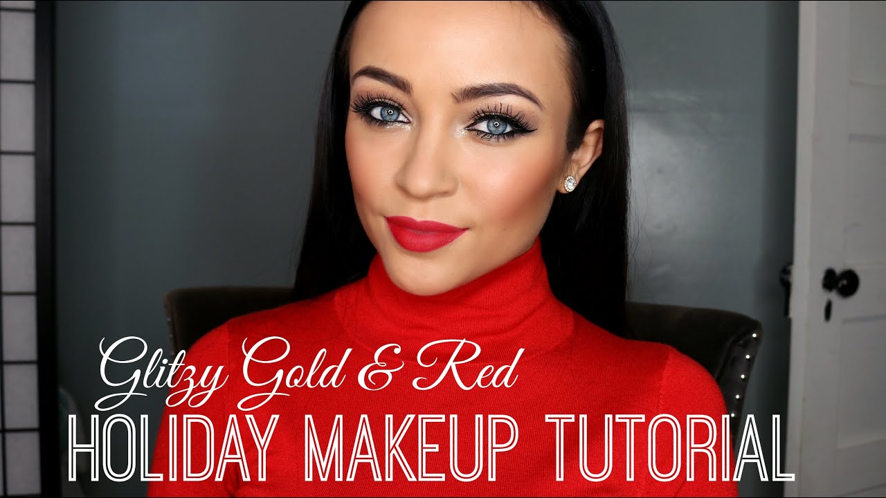 Glitzy Gold & Red Holiday Makeup Tutorial - YouTube