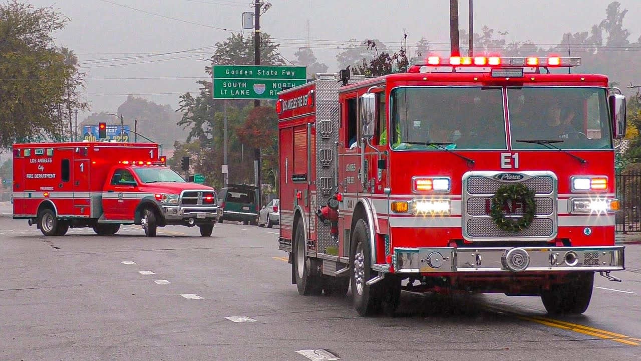LAFD Engine 1 & Rescue 1 Responding - YouTube
