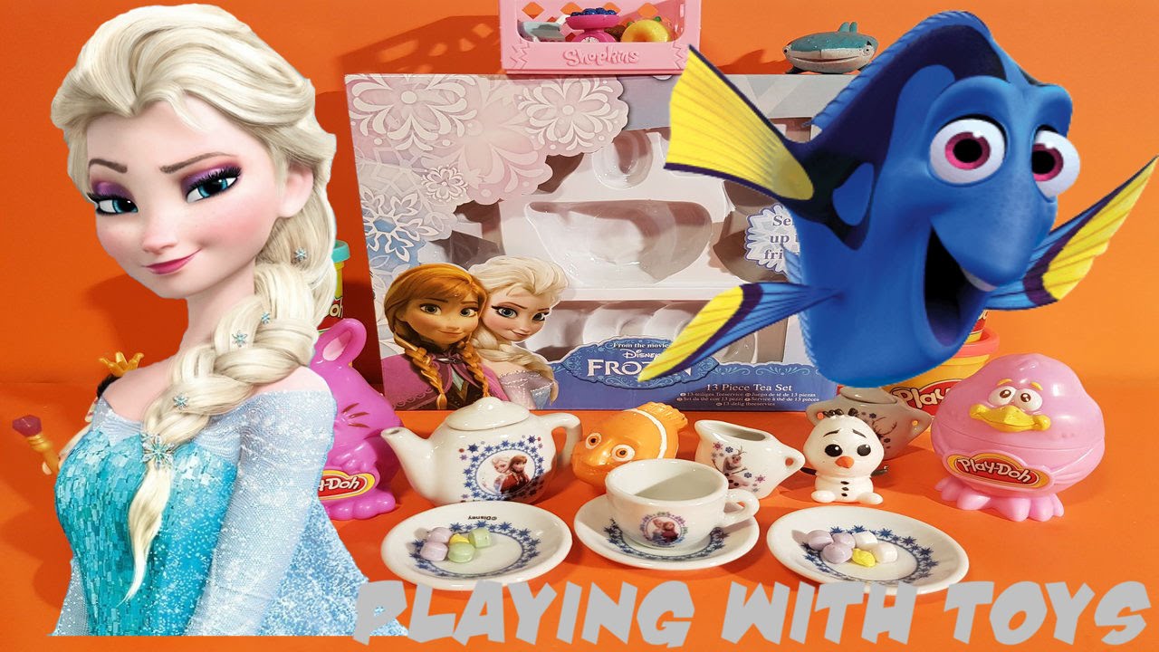 Frozen Elsa Tea Set Drinking Together Fun Playing Stickers Unboxing Toy ...