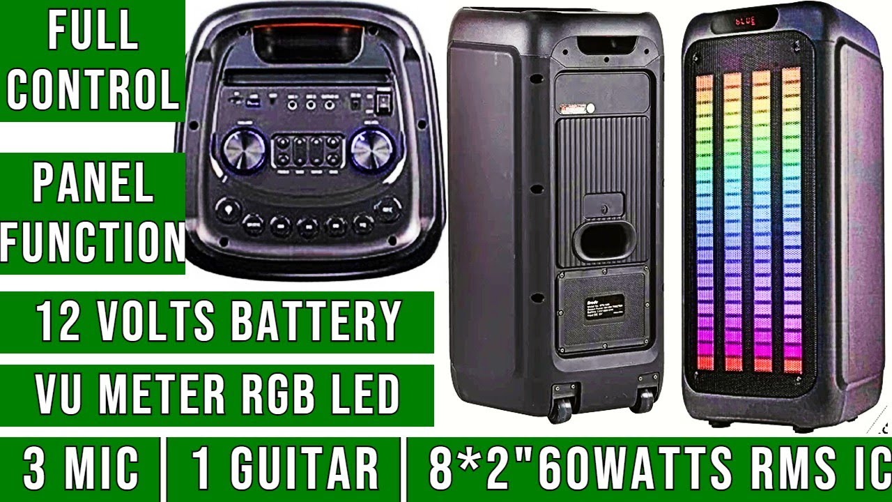 8x2 Bluetooth Speaker KTS-1755: VU meter RGB Trolley - YouTube