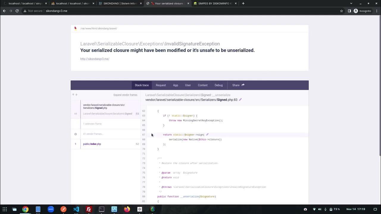 Solved "your serialized closure might have been modified" In Framework PHP Laravel On GNU/Linux ...