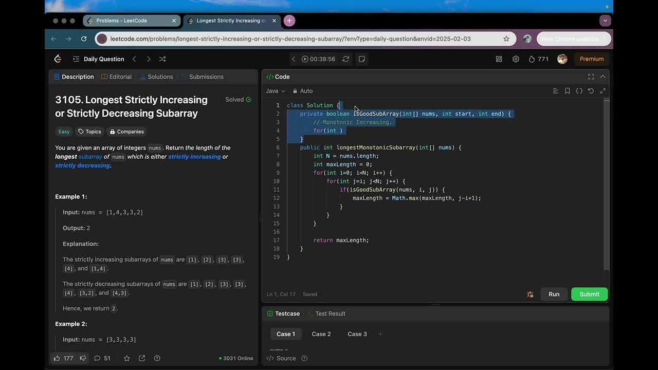 3105. Longest Strictly Increasing/ Decreasing Subarray Day 3/30. Leetcode Februrary Challenge ...