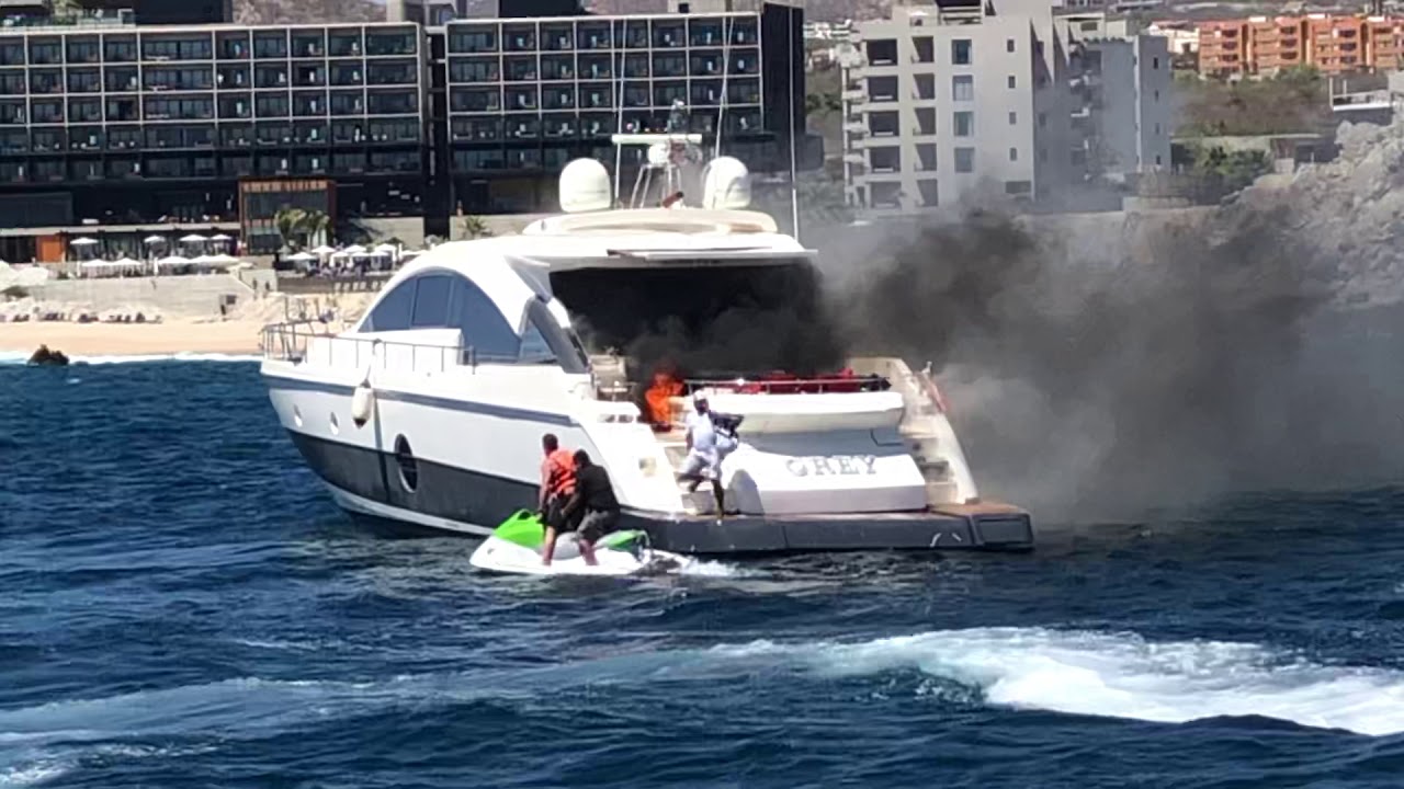 Boat on fire cabo - YouTube