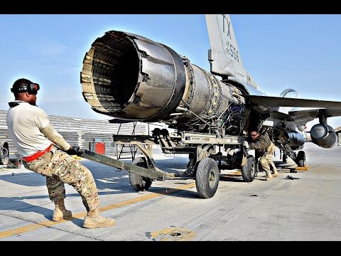 US AIRFORCE F-16 Fighter Jet Aircraft Engine Removal.-Navy - YouTube