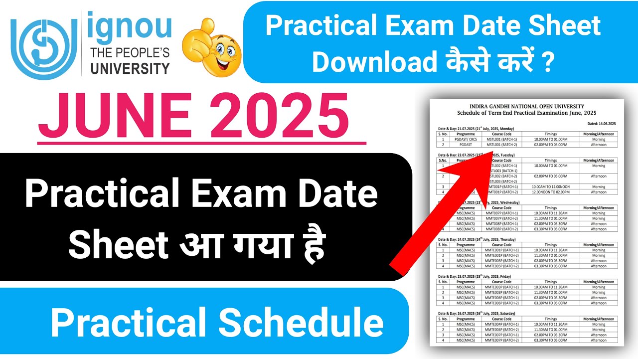 IGNOU June 2025 Practical Exam Date Sheet Released | IGNOU Practical ...