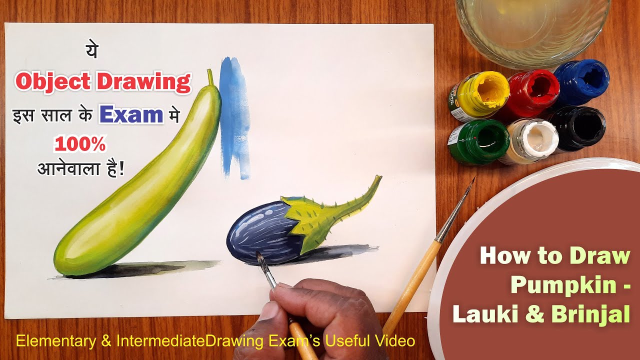 How to draw Pumpkin- Lauki and Brinjal, Lauki and Brinjal Very Easy ...